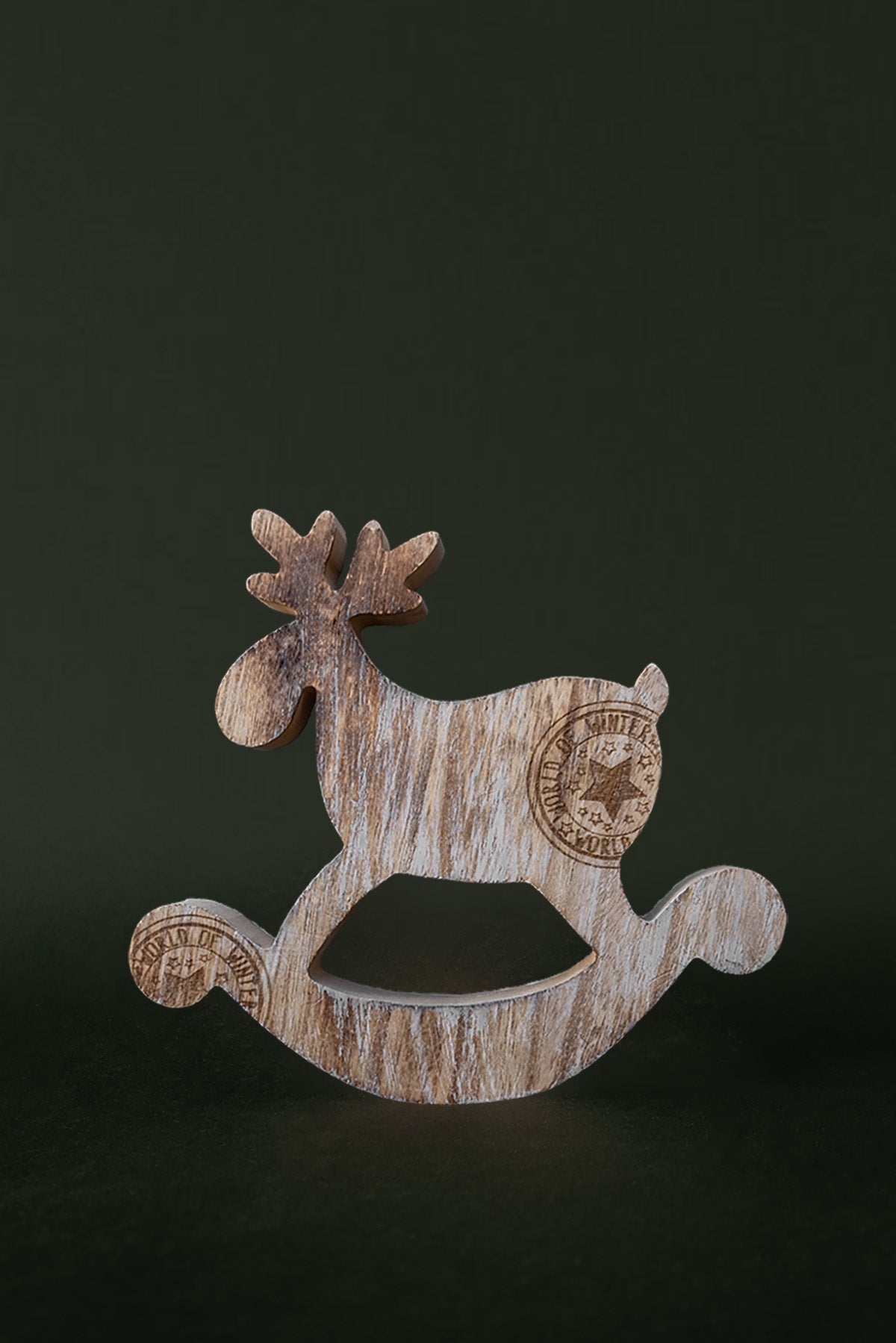 Wooden rocking deer with stamp Naturel
